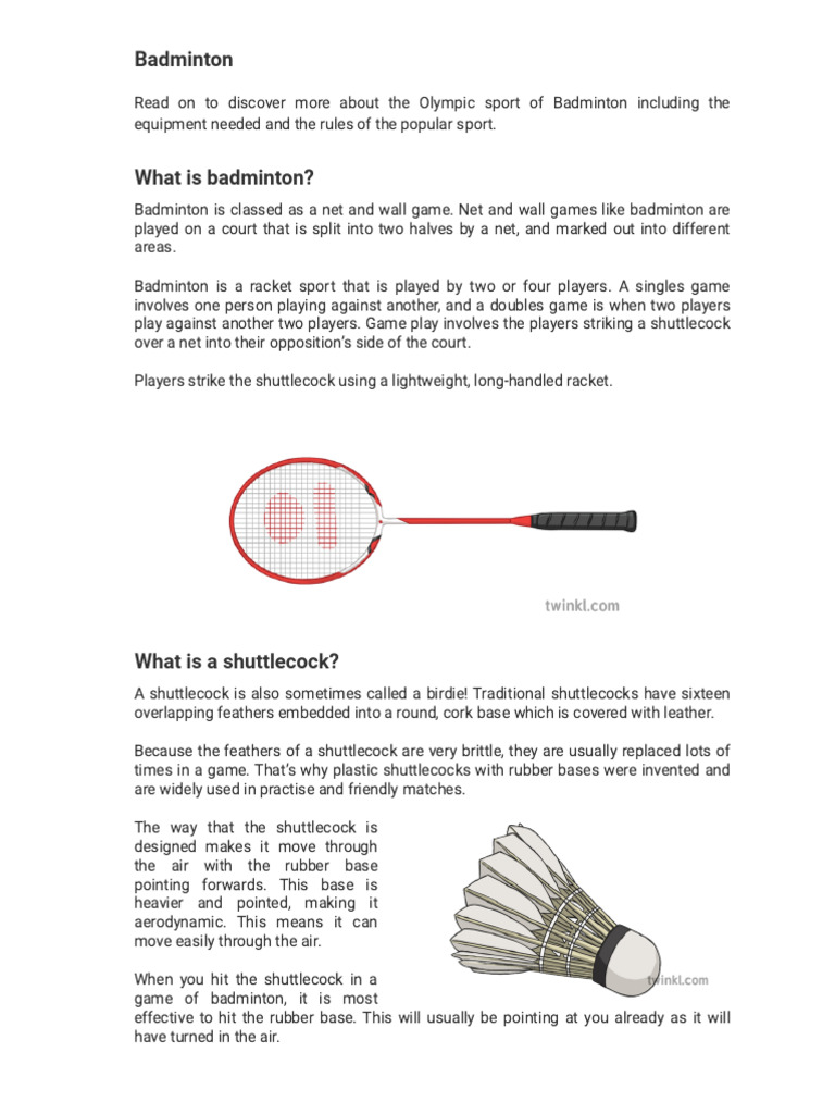 What Is Badminton - Twinkl | PDF | Games Of Physical Skill | Athletic ...