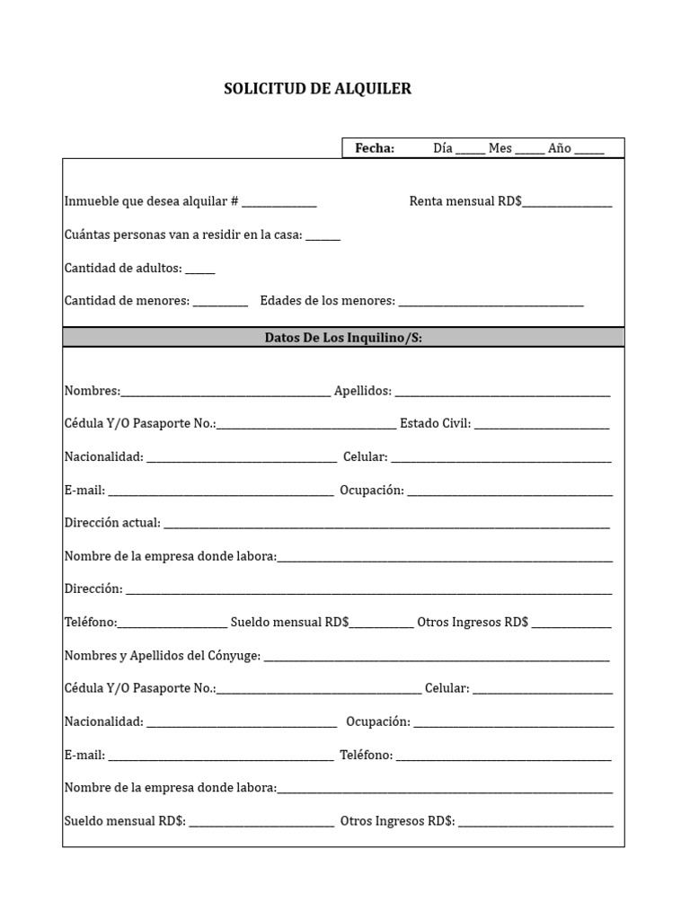 Documento de Solicitud de Alquiler | PDF | Finanzas y dinero | Ciencias ...