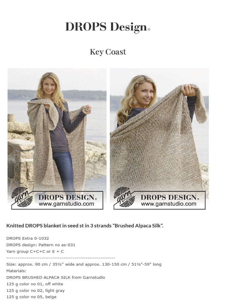 Key Coast - Knitted DROPS Blanket in Seed ST in 3 Strands "Brushed ...