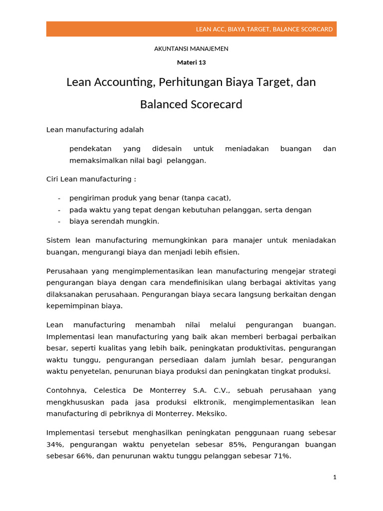 Akmen_13_Modul - Lean Manufacturing, Target Costing, Balance Scorecard | PDF