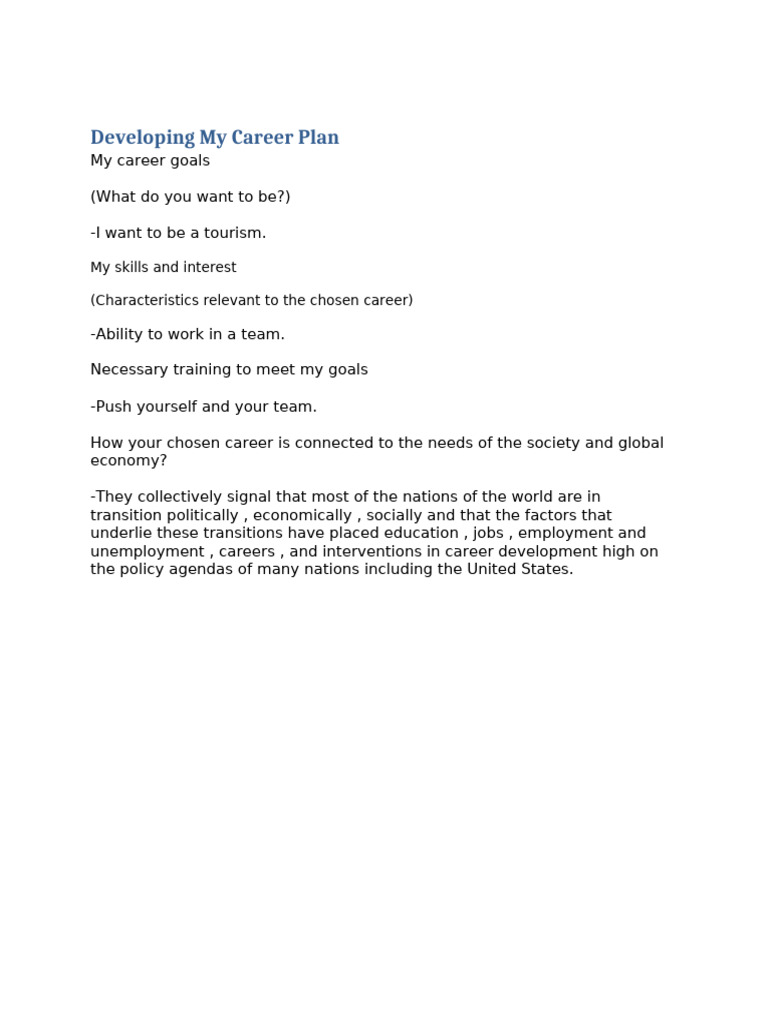 Developing My Career Plan | PDF