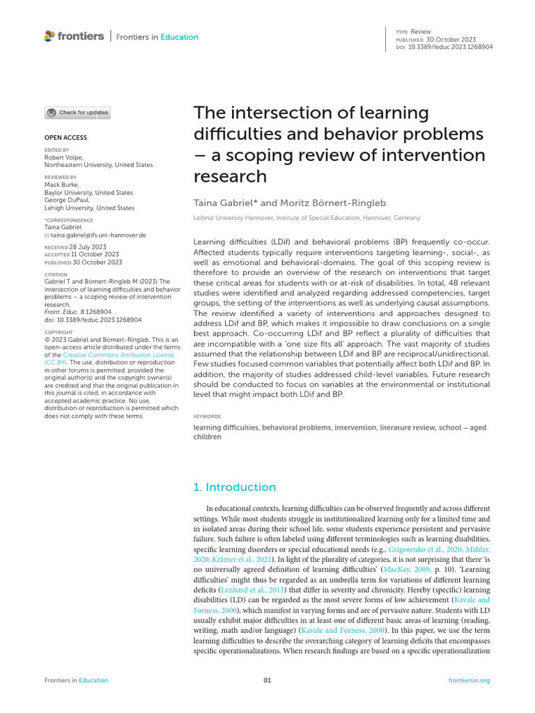 The Intersection of Learning Difficulties and Beha | PDF | Learning ...