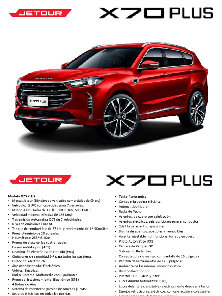 Ficha Técnica JETOUR X70 Plus | PDF | Sistema de freno antibloqueo | Coche