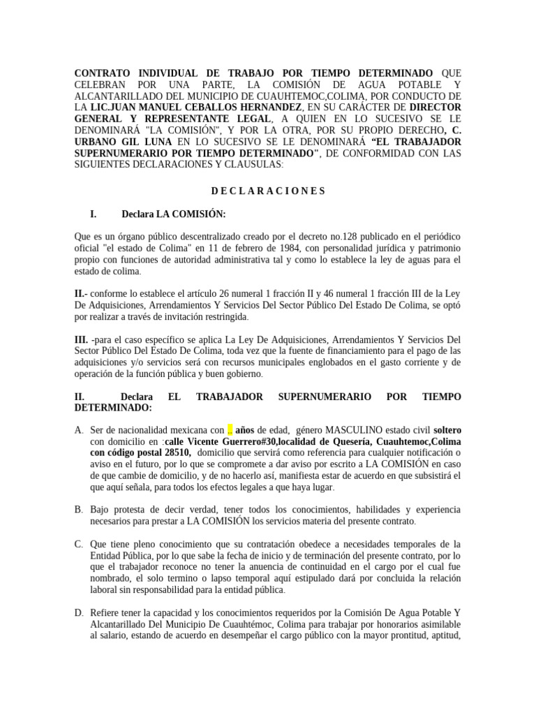 Contrato Supernumerario | PDF | Estado (política) | Salario