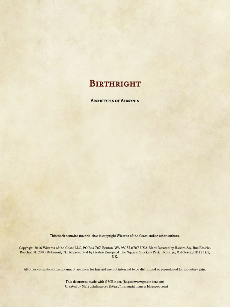 Birthright 5e - Archetypes of Aebryniss | PDF