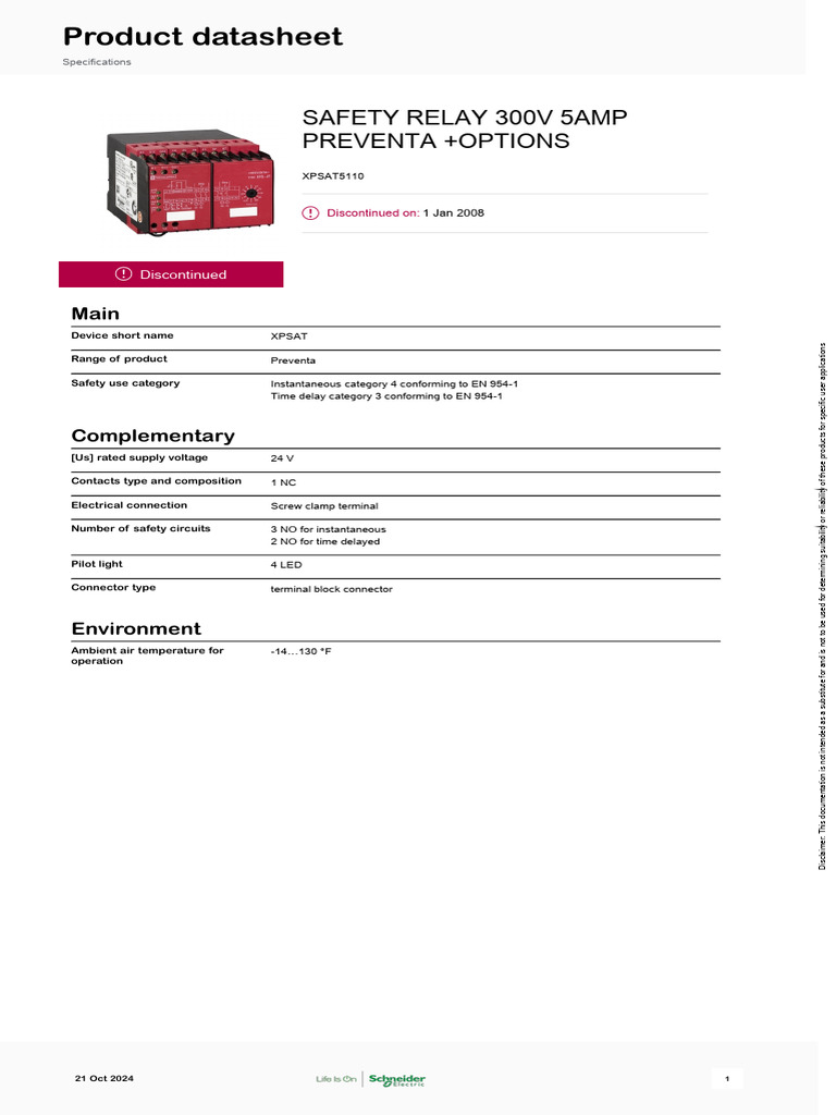 XPSAT5110 Safety Relay Overview | PDF
