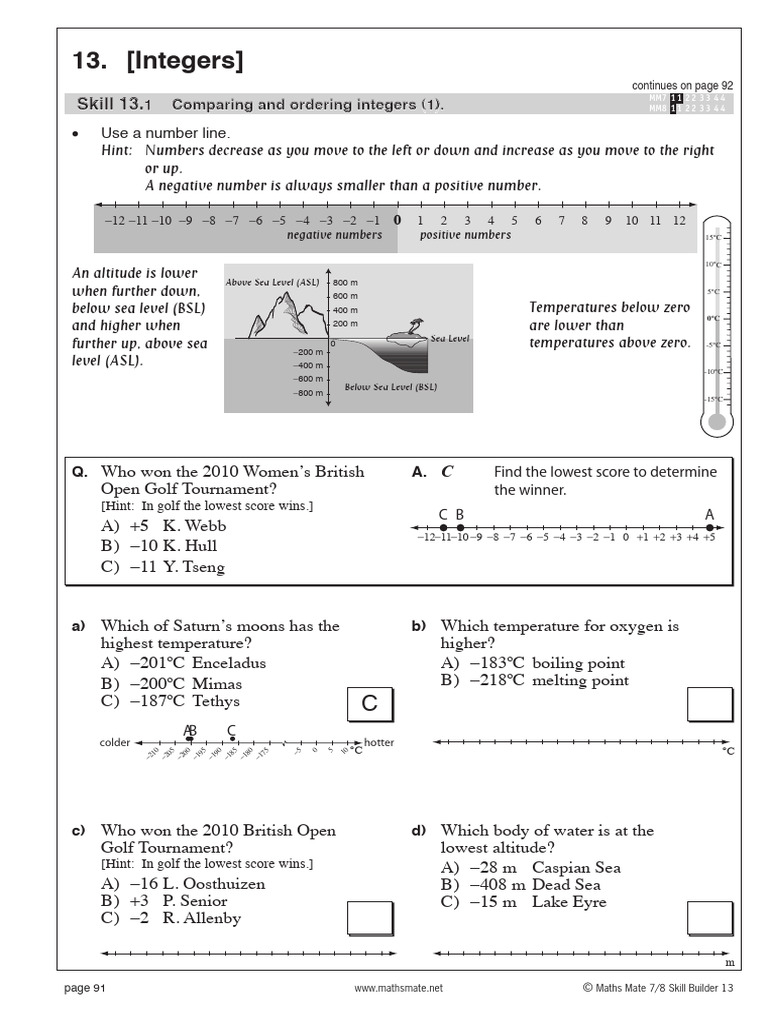 Skill Builder - Integers | PDF | Par (Score) | Numbers