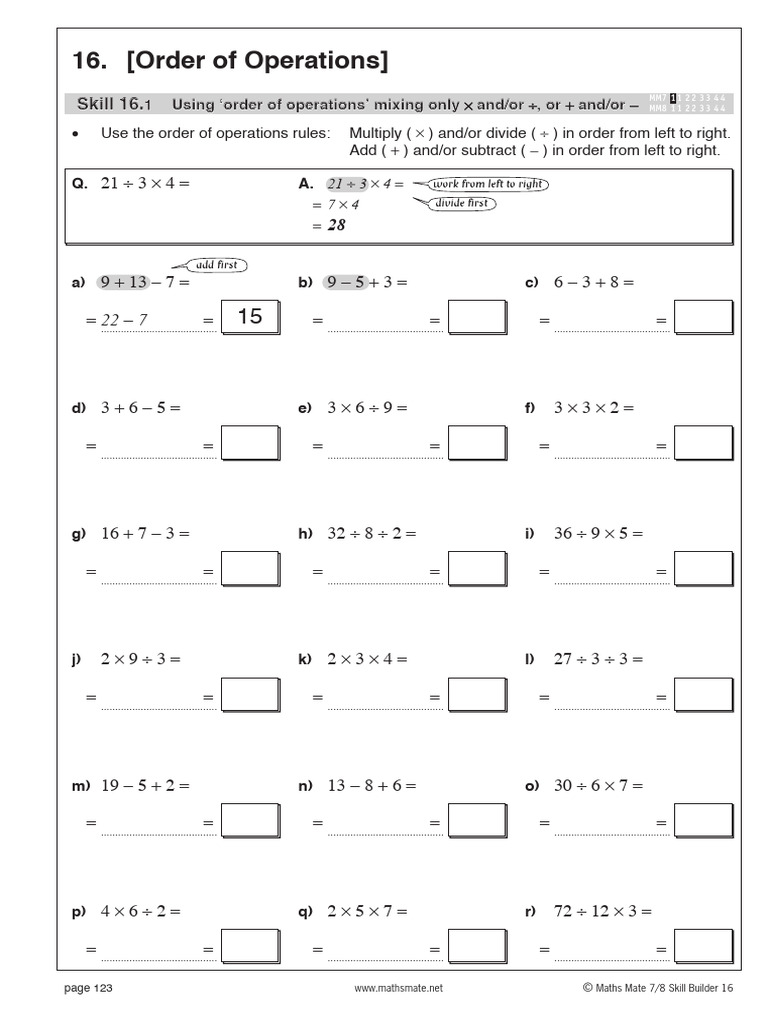 Skill Builder - Order of Operations (BODMAS) | PDF | Mathematics ...