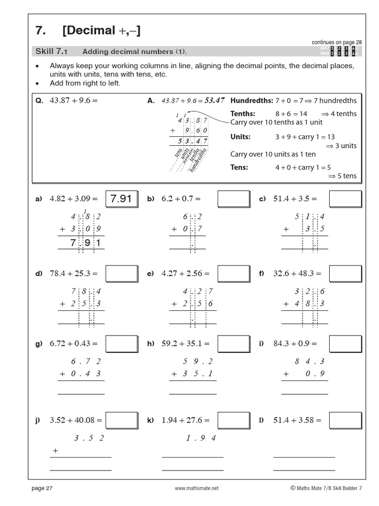 Skill Builder - Decimals 2 | PDF | Numbers | Lexicology