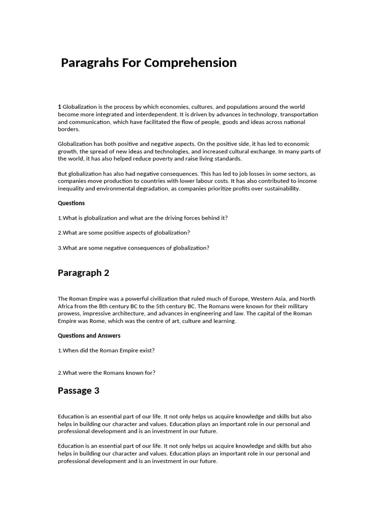 Comprehension Paragraphs SS | PDF | Globalization | Nasa