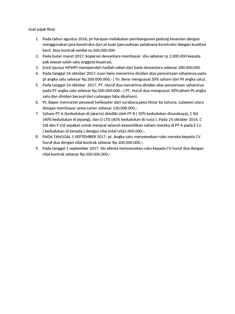 Contoh Soal Pajak Final 2016-2017 | PDF
