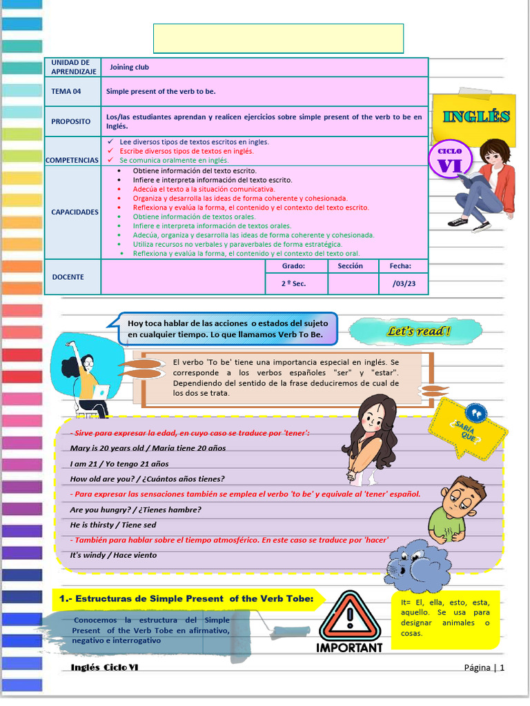 2° Ingl - Ficha Actv 04.unidad 01 | PDF | Verbo | Lingüística