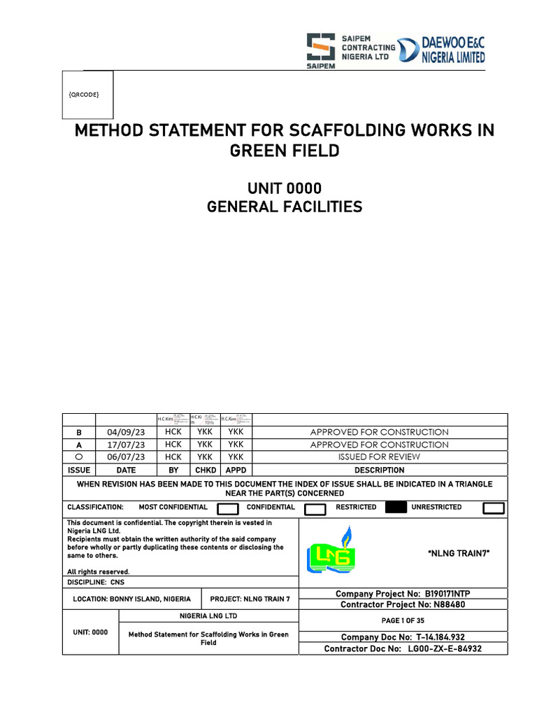 Greenfield Method Statement For Scaffolding Installation Rev.b | PDF ...