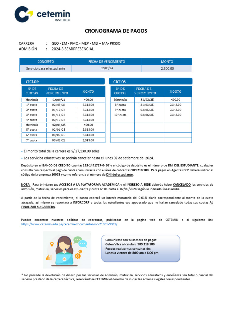 Cronograma de Pagos 2024-3 Lima | PDF | Bancario | Dinero