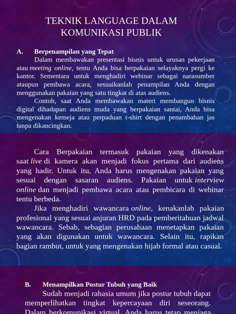 Teknik Language Dalam Komunikasi Publik: A. Berpenampilan Yang Tepat | PDF | Karier & Perkembangan