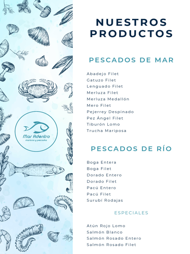 Productos - Mar Adentro | PDF | Cocina, comidas y vino