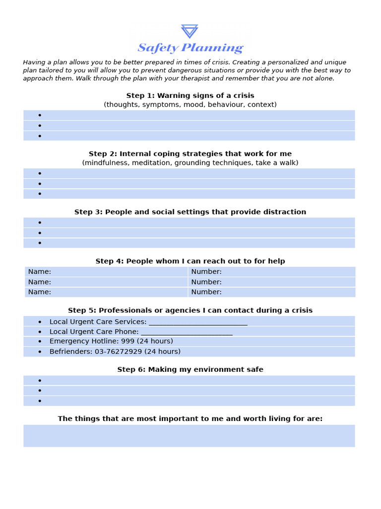Mental Health Safety Plan - Editable Word Document | PDF | Career & Growth | Social Science