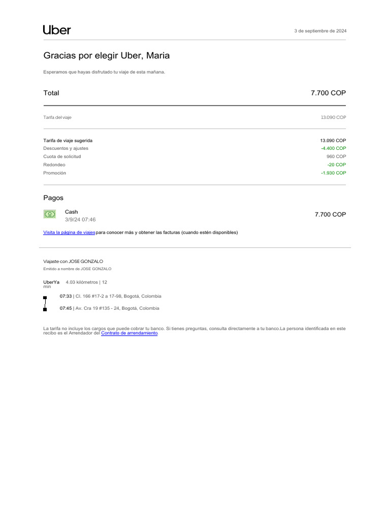 Recibos de Uber | PDF