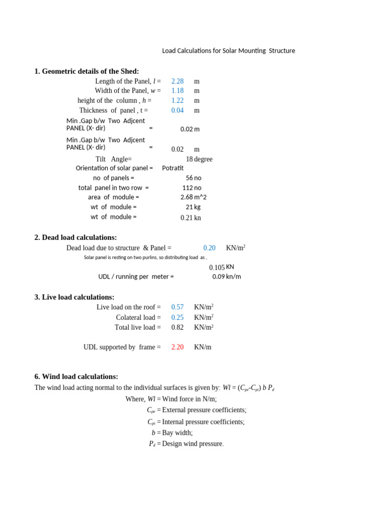 Solar Mounting Structure Load Calculations | PDF | Applied And ...