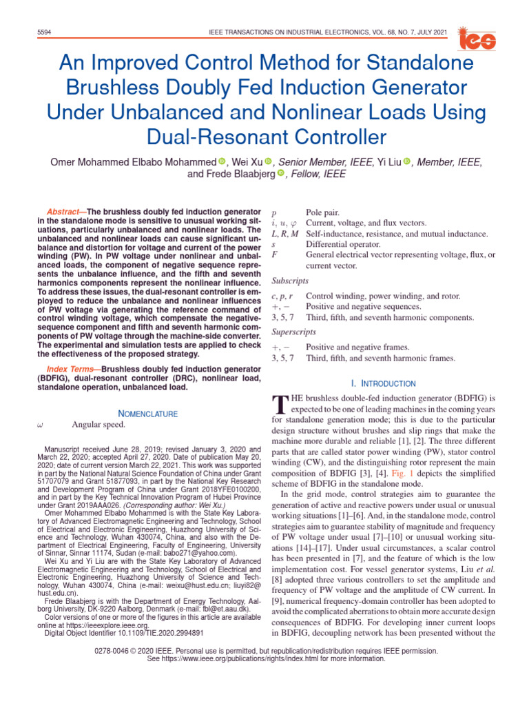 An Improved Control Method For Standalone Brushless Doubly Fed Induction Generator Under ...