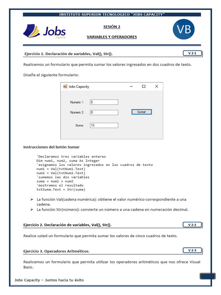 Sesion 02 - Variables y Operadores | PDF | Exponenciación | Sustracción