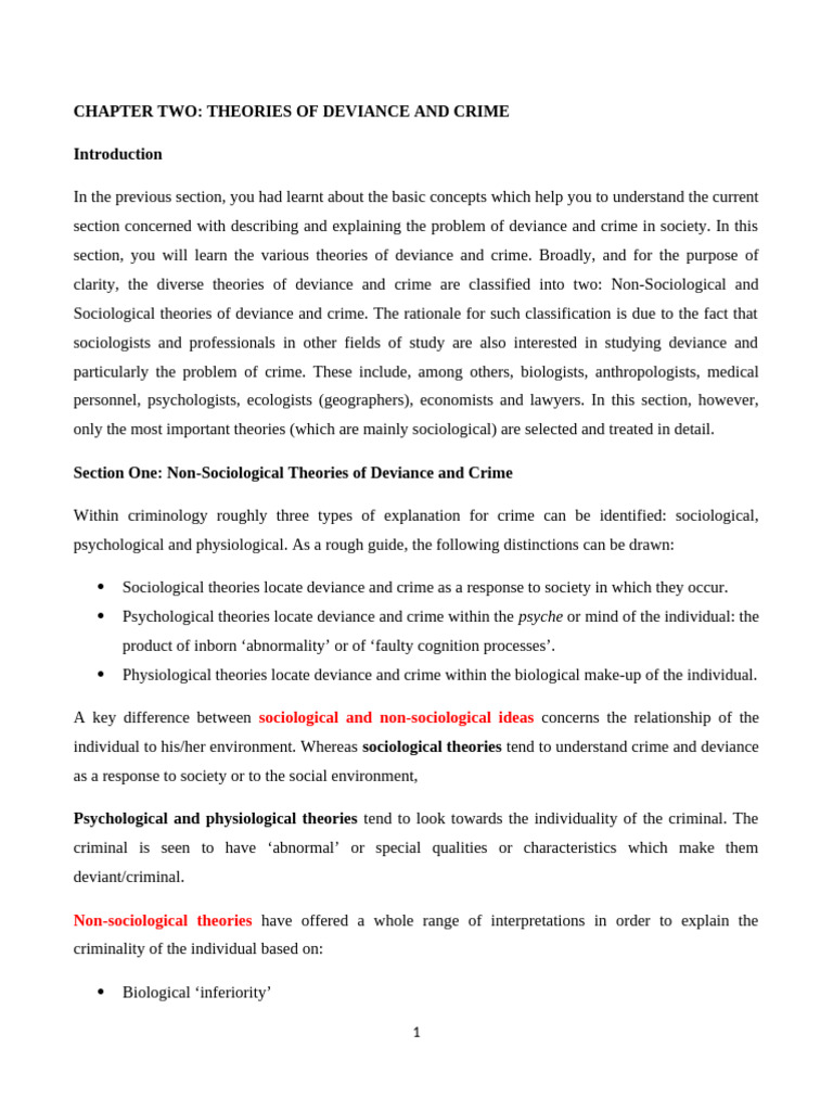 CHAPTER TWO. Theories of Deviance | PDF | Deviance (Sociology) | Crimes