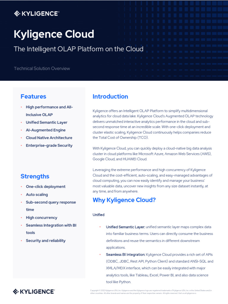 Kyligence Cloud One Pager 2022 EN | PDF | Cloud Computing | Computing