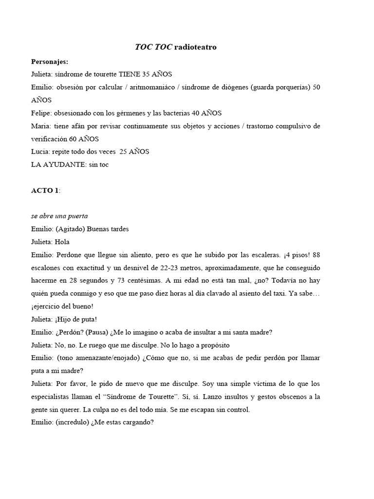 TOC TOC Radioteatro | PDF | María, madre de Jesús