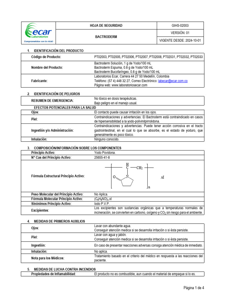 Uso y Seguridad de Bactroderm | PDF | Yodo | Agua