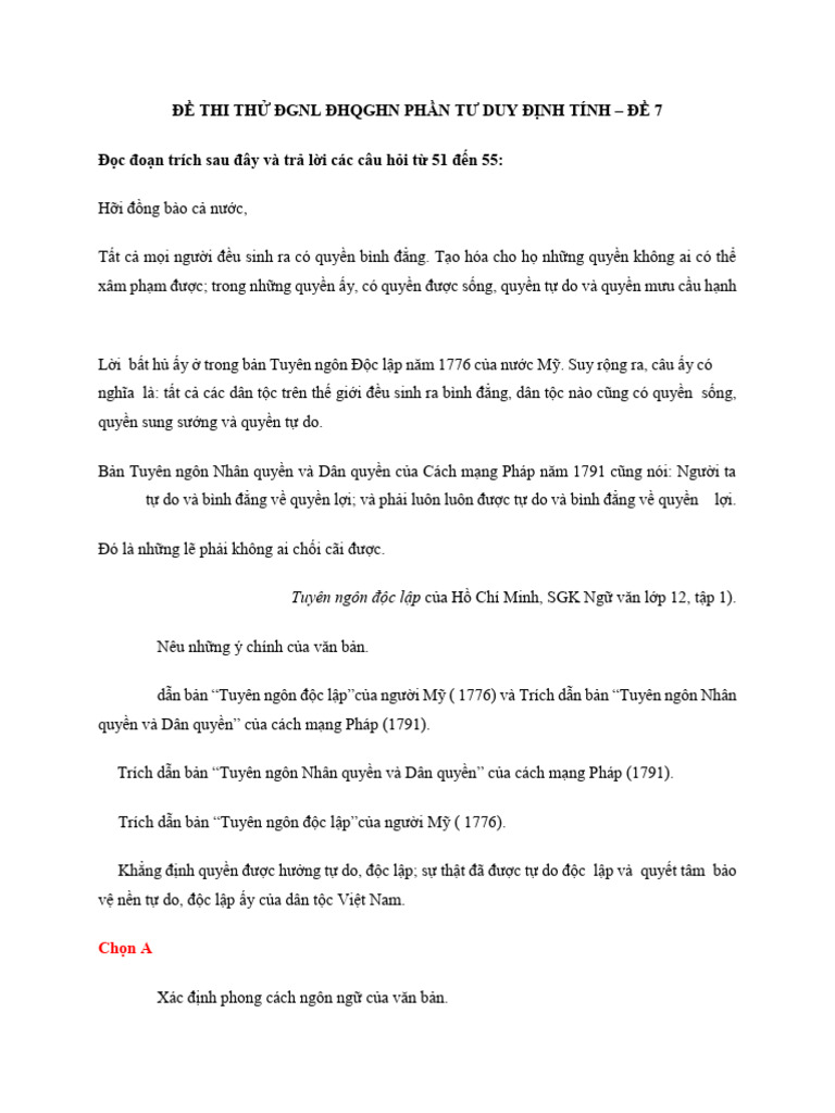 De Thi Thu Danh Gia Nang Luc HN Phan Tu Duy Dinh Tinh de 7 Co Dap An | PDF