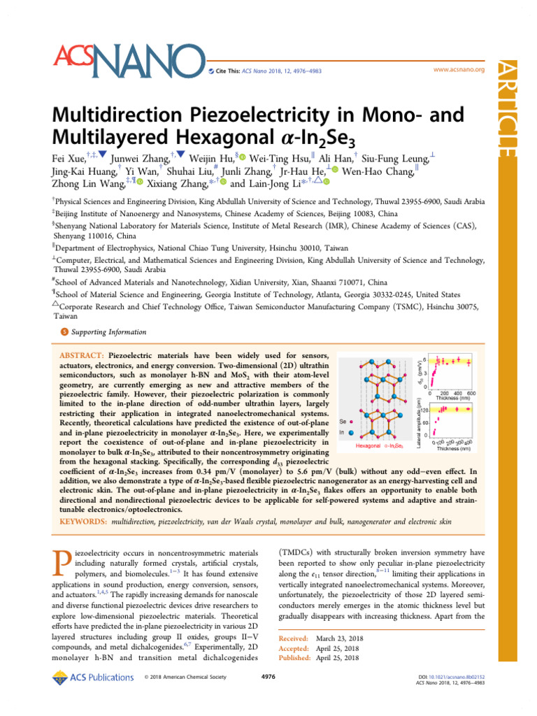 Multidirection Piezoelectricity in Mono- And Multilayered Hexagonal α ...
