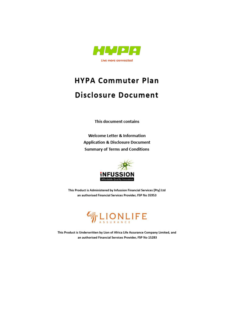 HYPA Commuter Plan Disclosure Document | PDF | Insurance | Life Insurance