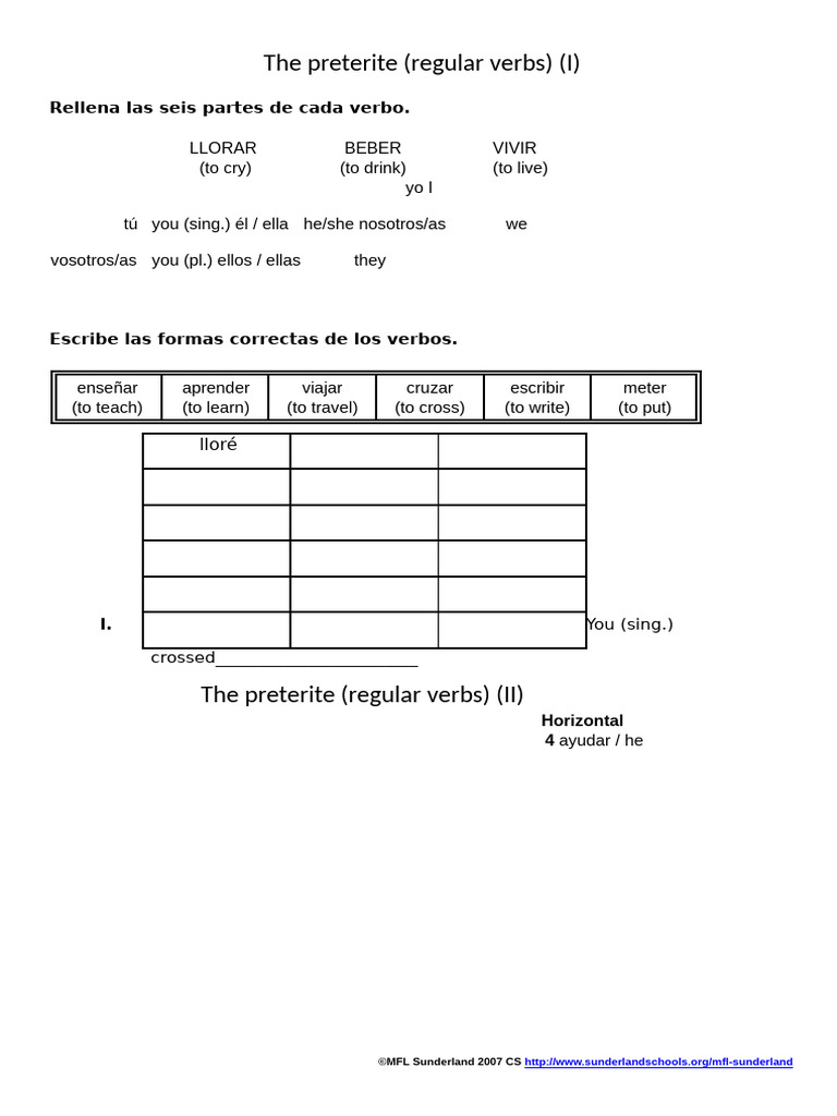 Preterito Regular - Practica & Crucigrama 10-2023 | PDF