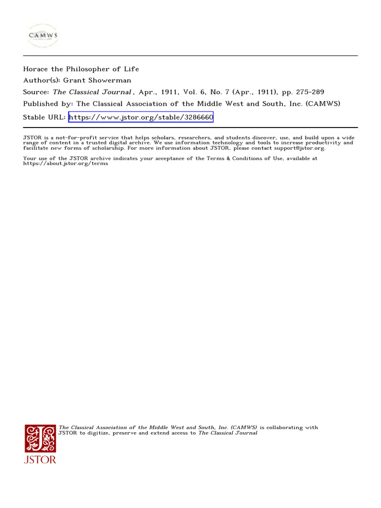 Showerman HoracePhilosopherLife 1911 | PDF | Horace | Satire