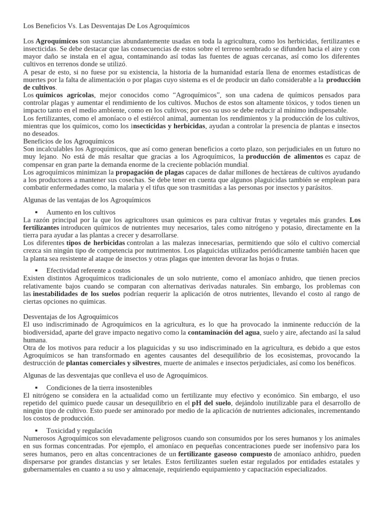 Beneficios y Desventajas Agroquímicos | PDF | Pesticida | Agricultura