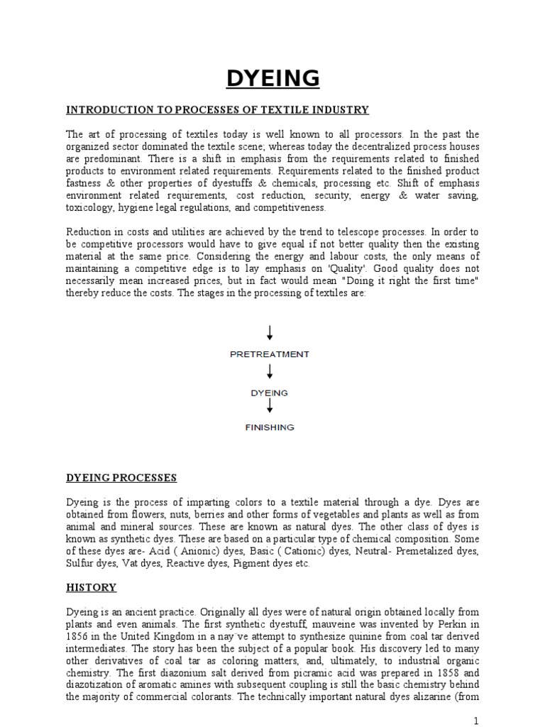 Dyeing: To Processes of Textile Industry | PDF | Dyeing | Clothing Industry