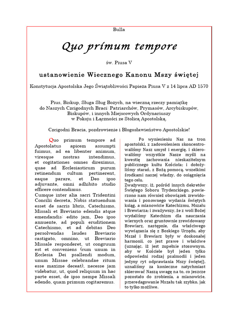 Quo Primum Tempore | PDF