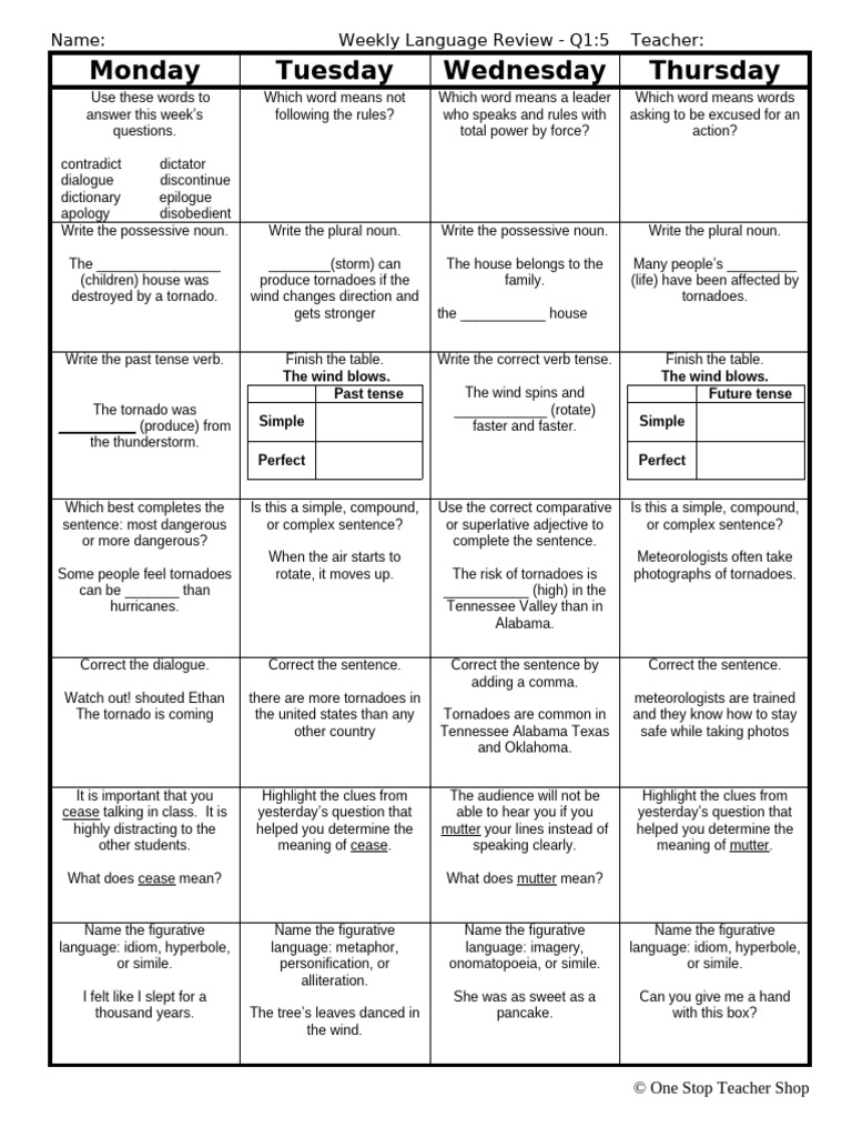 5 Lang Review Q1 (Figurative Language) | PDF | Tornadoes | Verb