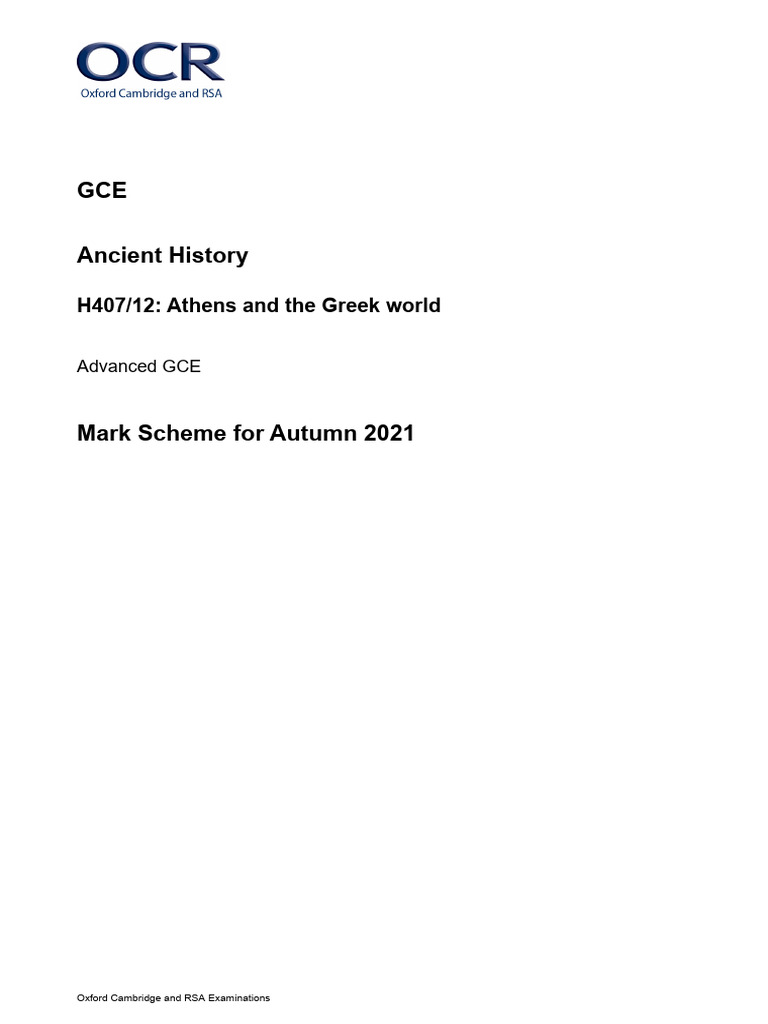 Mark Scheme Athens and The Greek World | PDF | Classical Greece | Ancient Greece