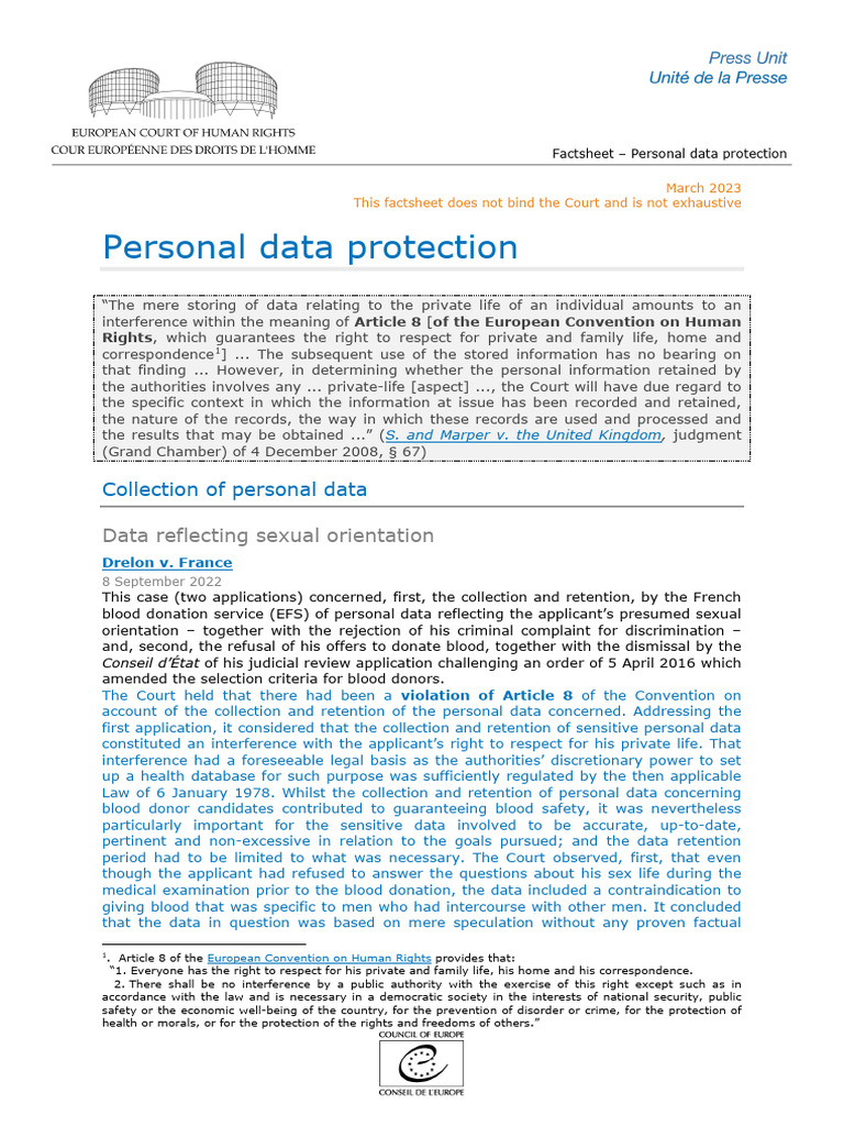 ECHR Personal Data Protection Factsheet March 2023 1679937675 | PDF ...