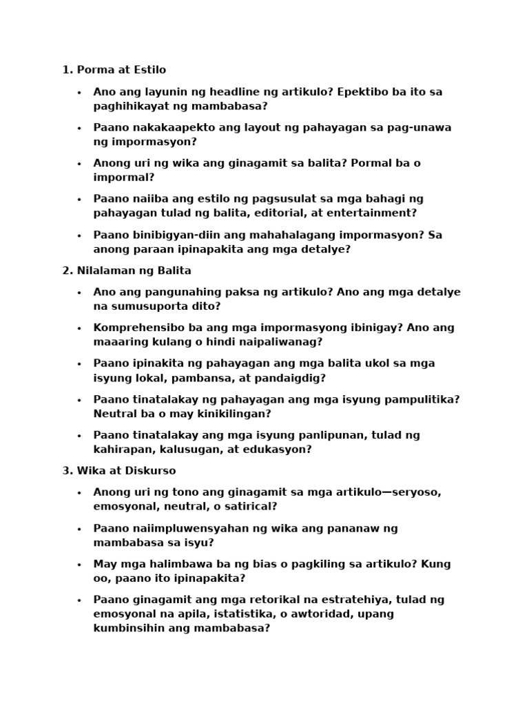 Pagsusuri Sa Pahayagan | PDF