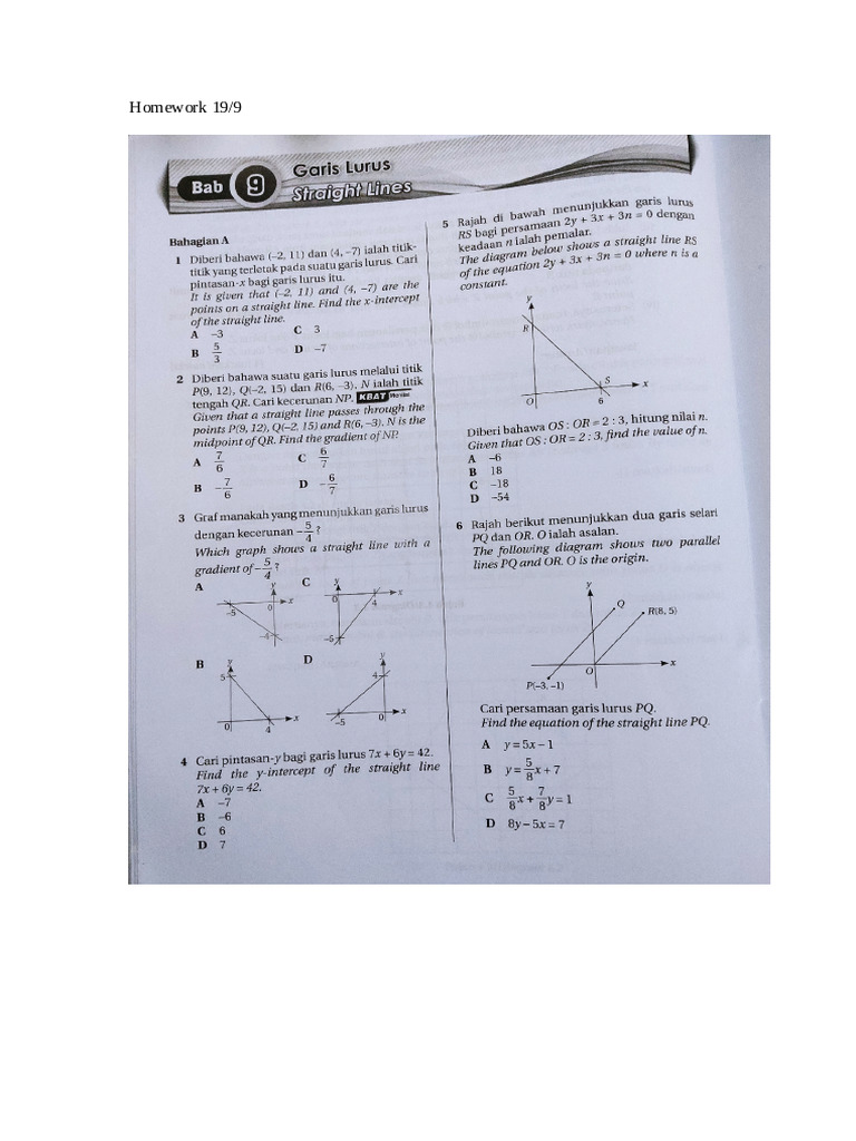 Homework Straight Lines 19Sept | PDF