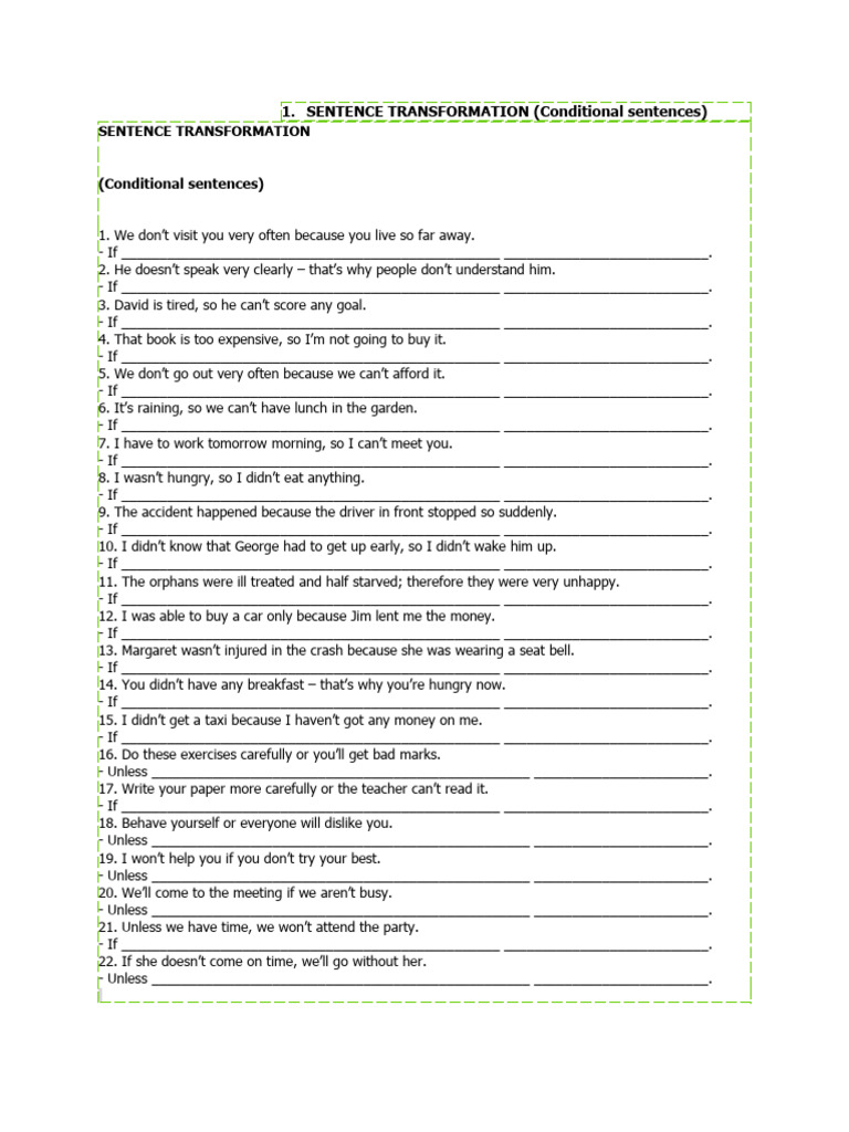Conditionals Sentence Transformations 2 Pdf