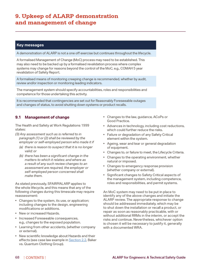 Upkeep of ALARP Demonstration and Management of Change: Key Messages ...