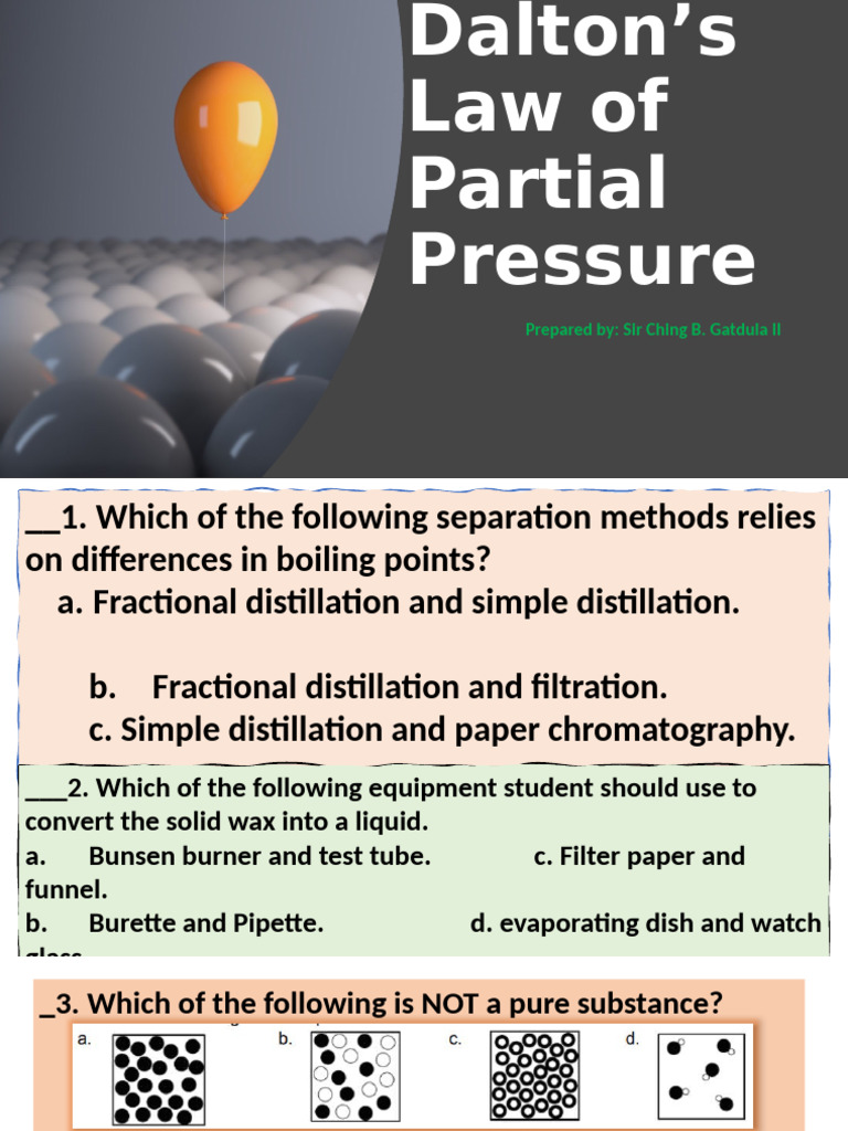 Daltons Law of Partial Pressure 2k24 | PDF | Gases | Molecules