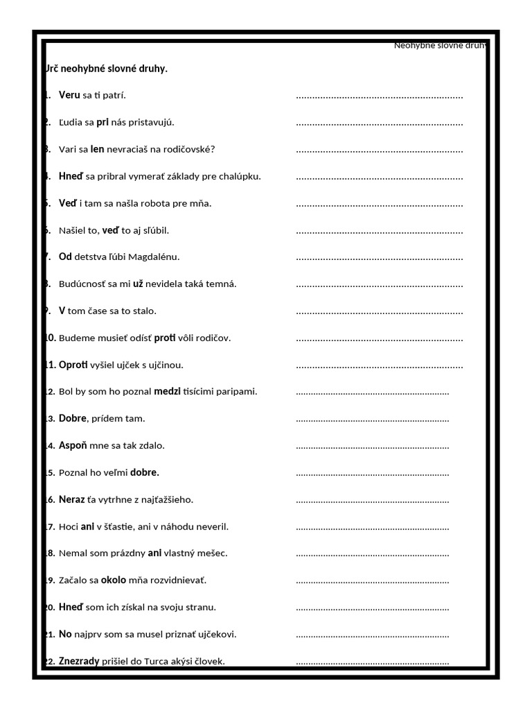 Prislovky Predlozky Spojky Castice | PDF