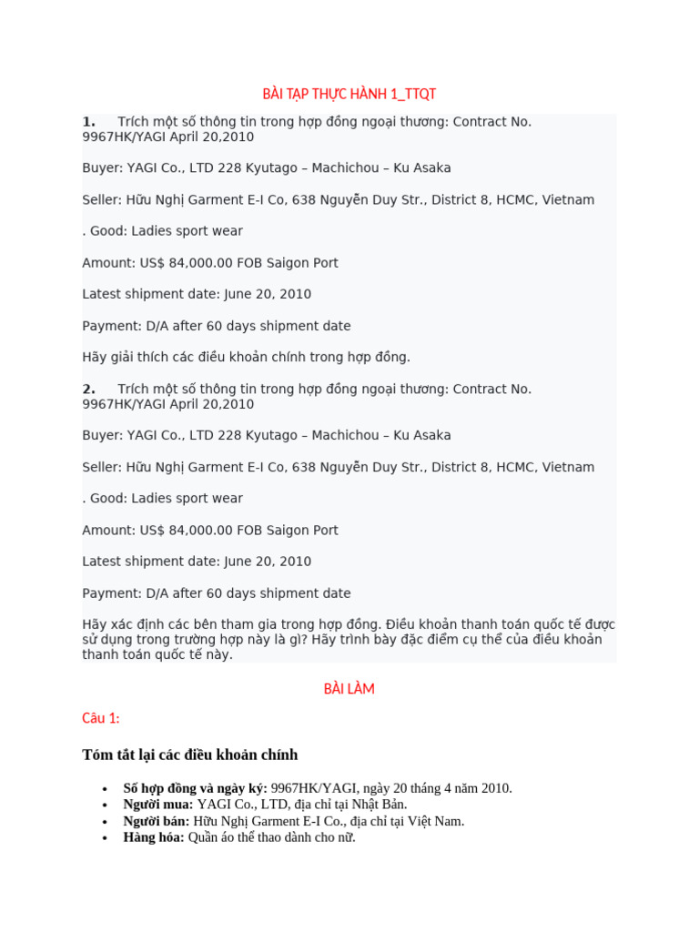 BÀI TẬP THỰC HÀNH 1 - TTQT | PDF