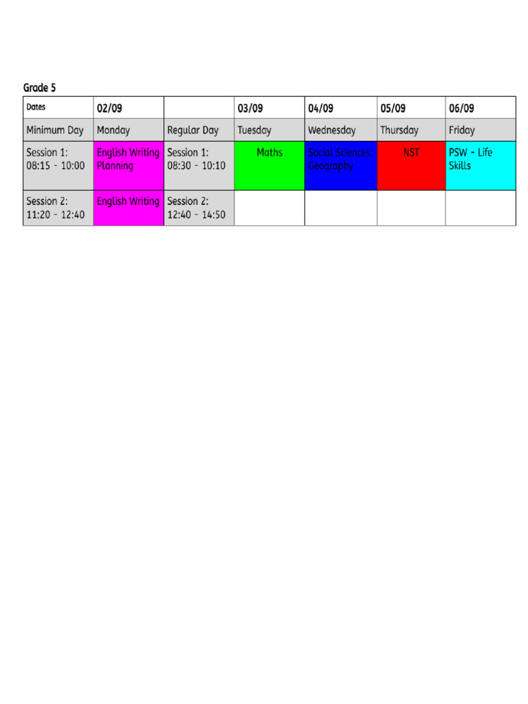 Term 3 End of Term - Timetable | PDF