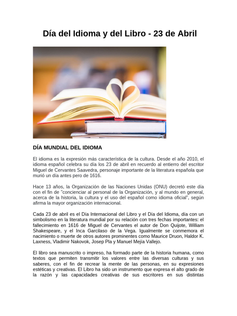 Día del Idioma y del Libro: 23 de abril | PDF