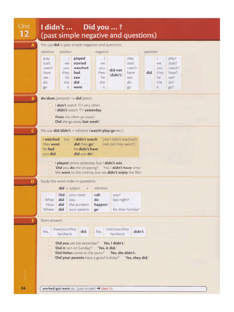 Extra Acitivity - Past Simple - Questions and Negative | PDF